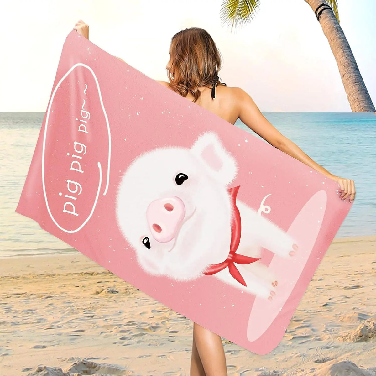 Pink Monogrammed Beach Towels Cute Pig Girl Beach Towel – Cygnuscustom